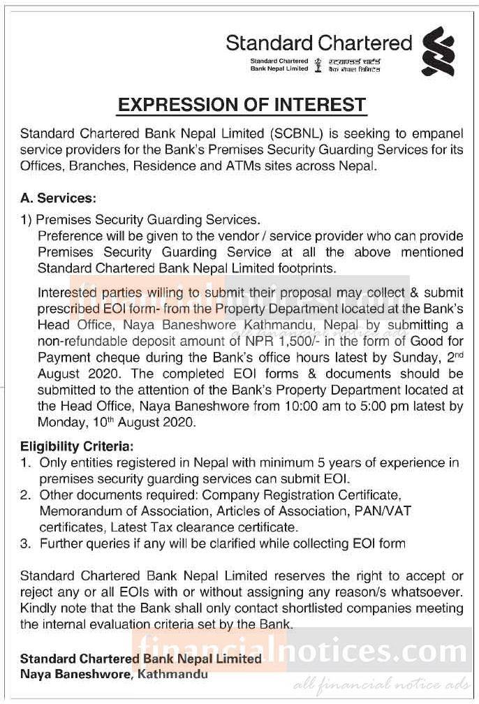 Expression on Interest (EOI) Standard Chartered Bank