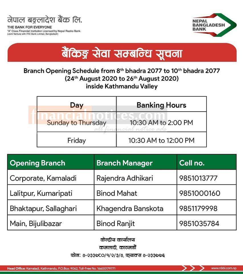 Nepal Bangladesh Bank Branch Opening Notice NB Bank