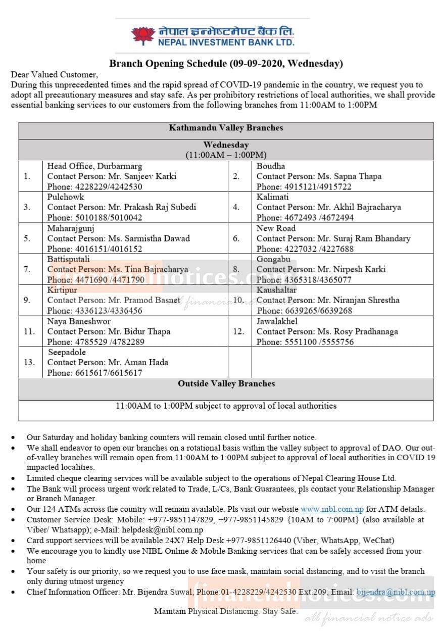 NIBL Branch Opening Schedule NIMB