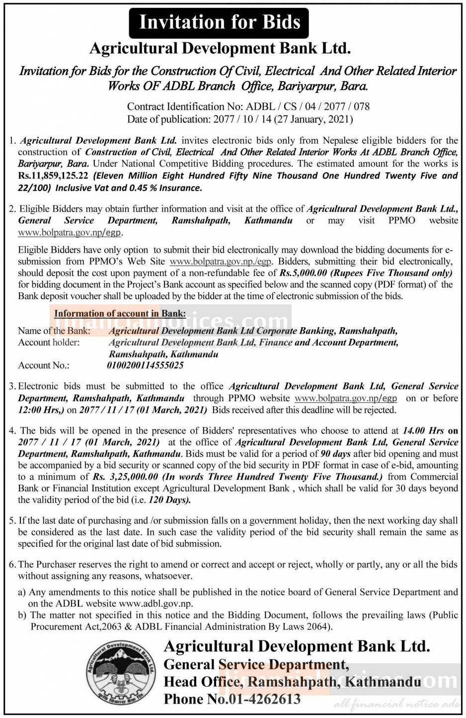 Invitation for Bids ADBL