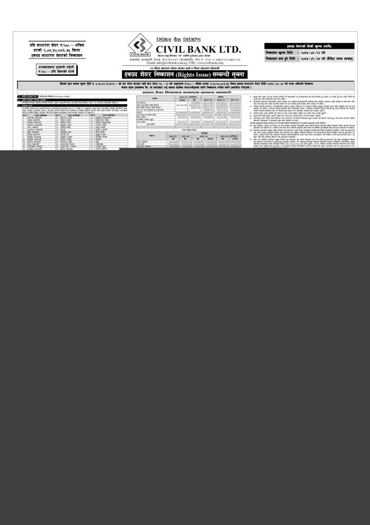 Right Share Notice Civil Bank Limited