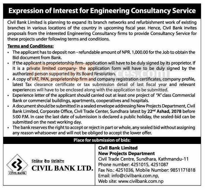 Expression of Interest for Engineering Consultancy Service Civil Bank ...