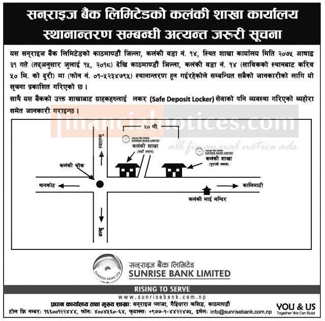 Importance Notice !!! Sunrise Bank Limited