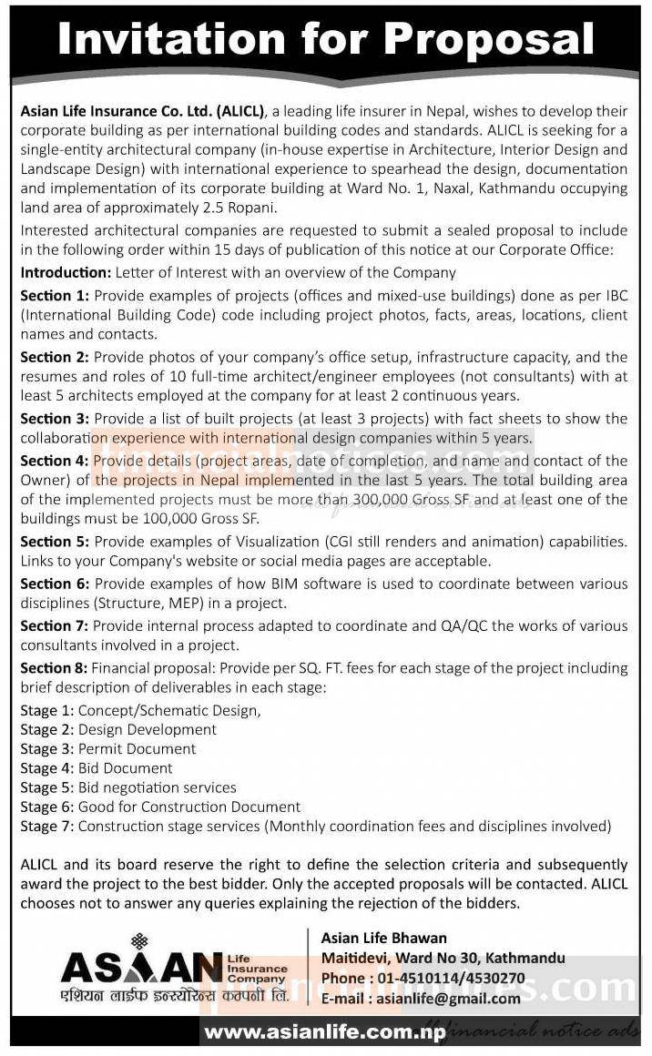 Invitation for Proposal Asian Life Insurance