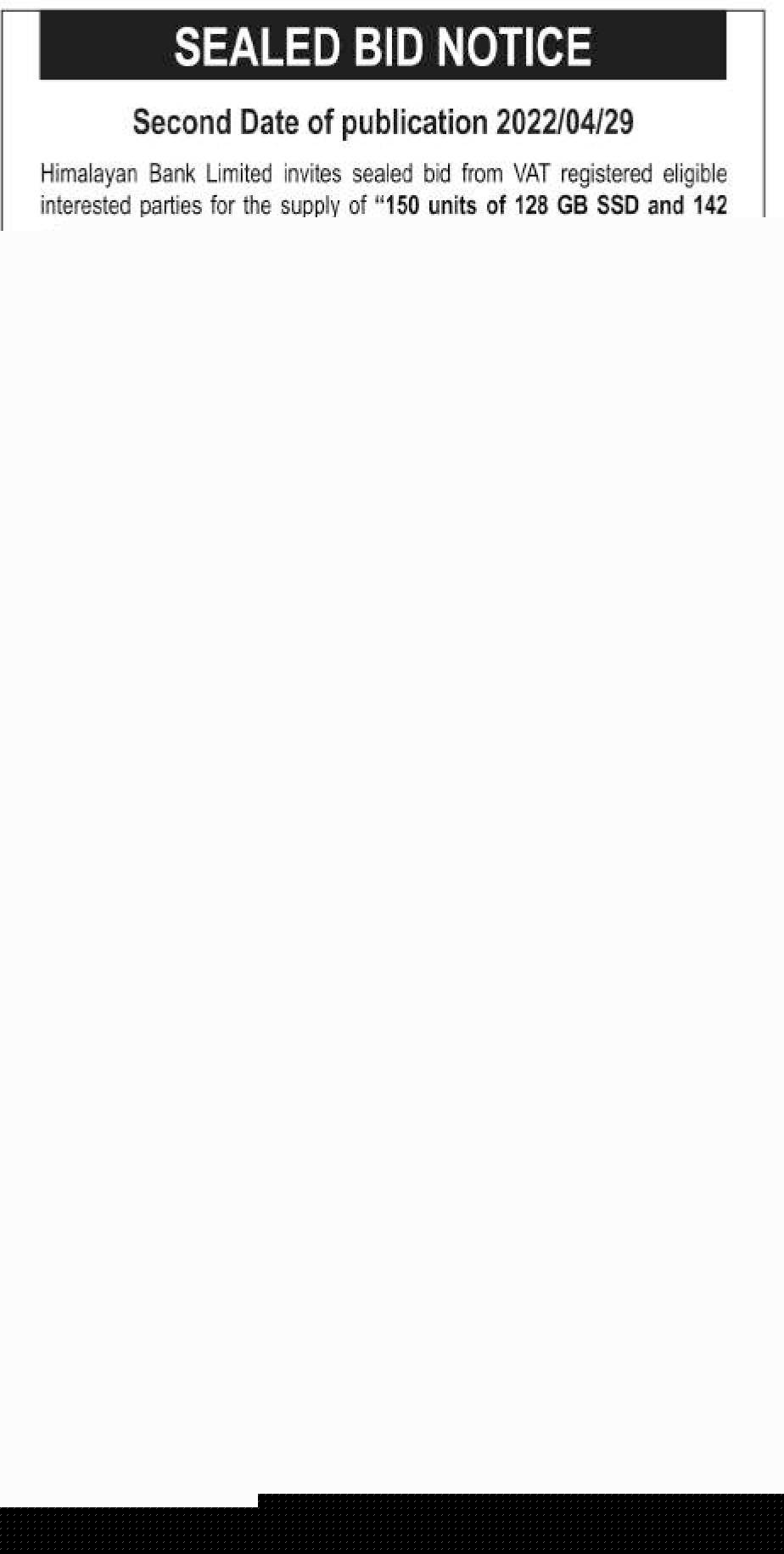 Sealed Bid Notice Himalayan Bank Ltd