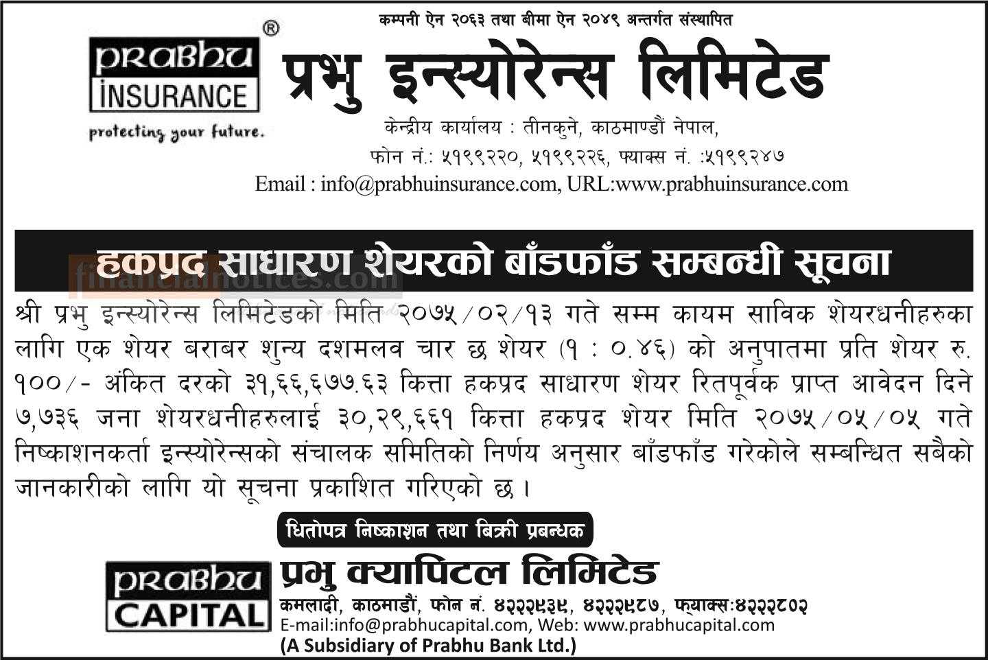 Right Share Distribution Notice Prabhu Capital Limited