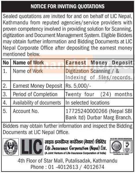 Notice for Inviting Quotation Life Insurance Corporation