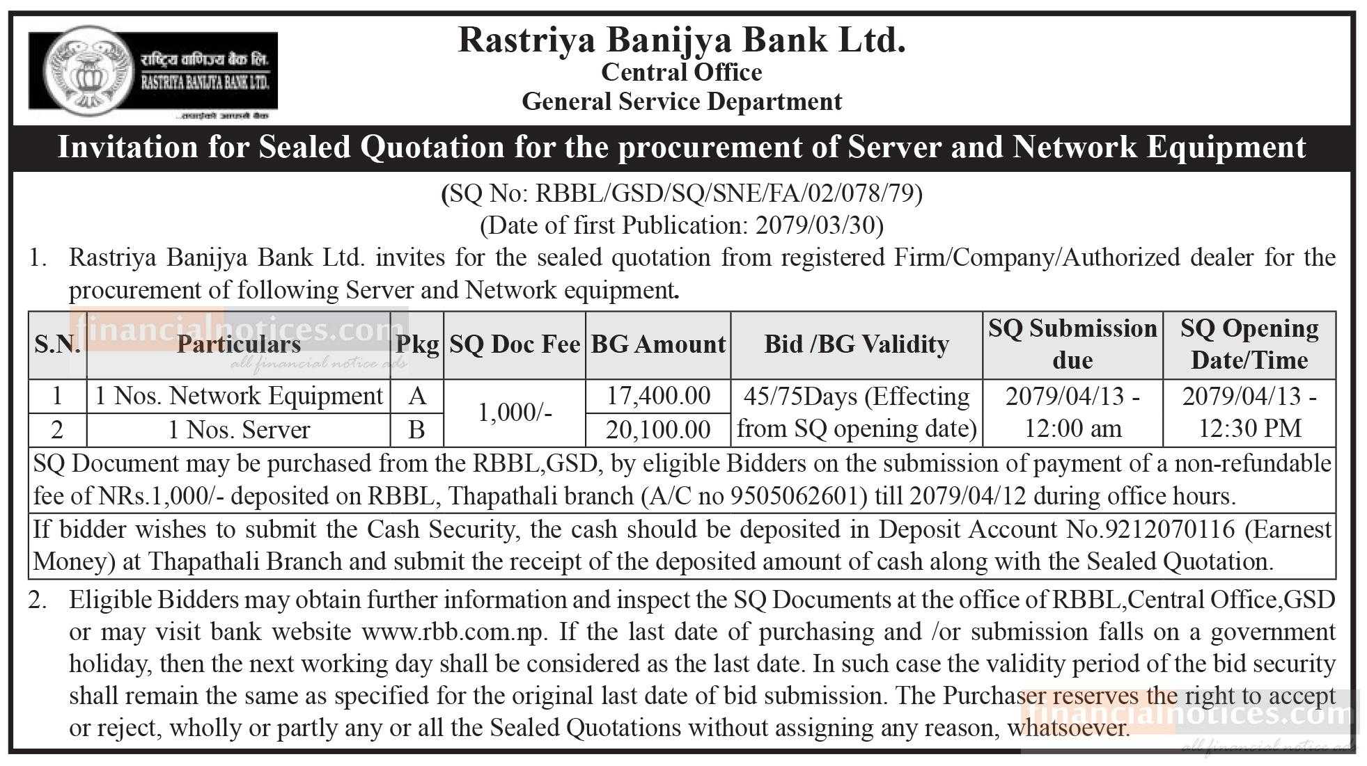 Invitation for Sealed Quotation for the Procurement of Server and ...
