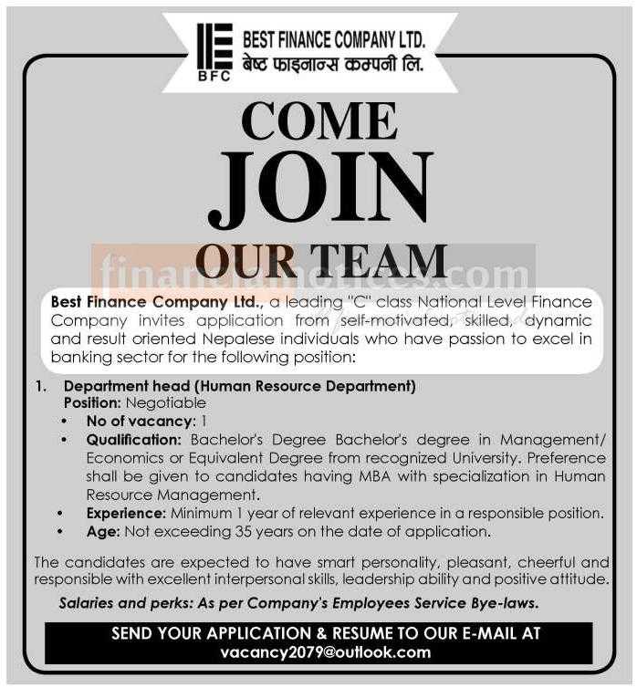 JOB VACANCY Best Finance
