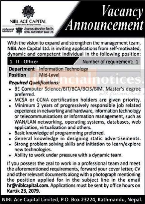 कर्मचारी आवश्यकता - Job Vacancy - NIMB Ace Capital