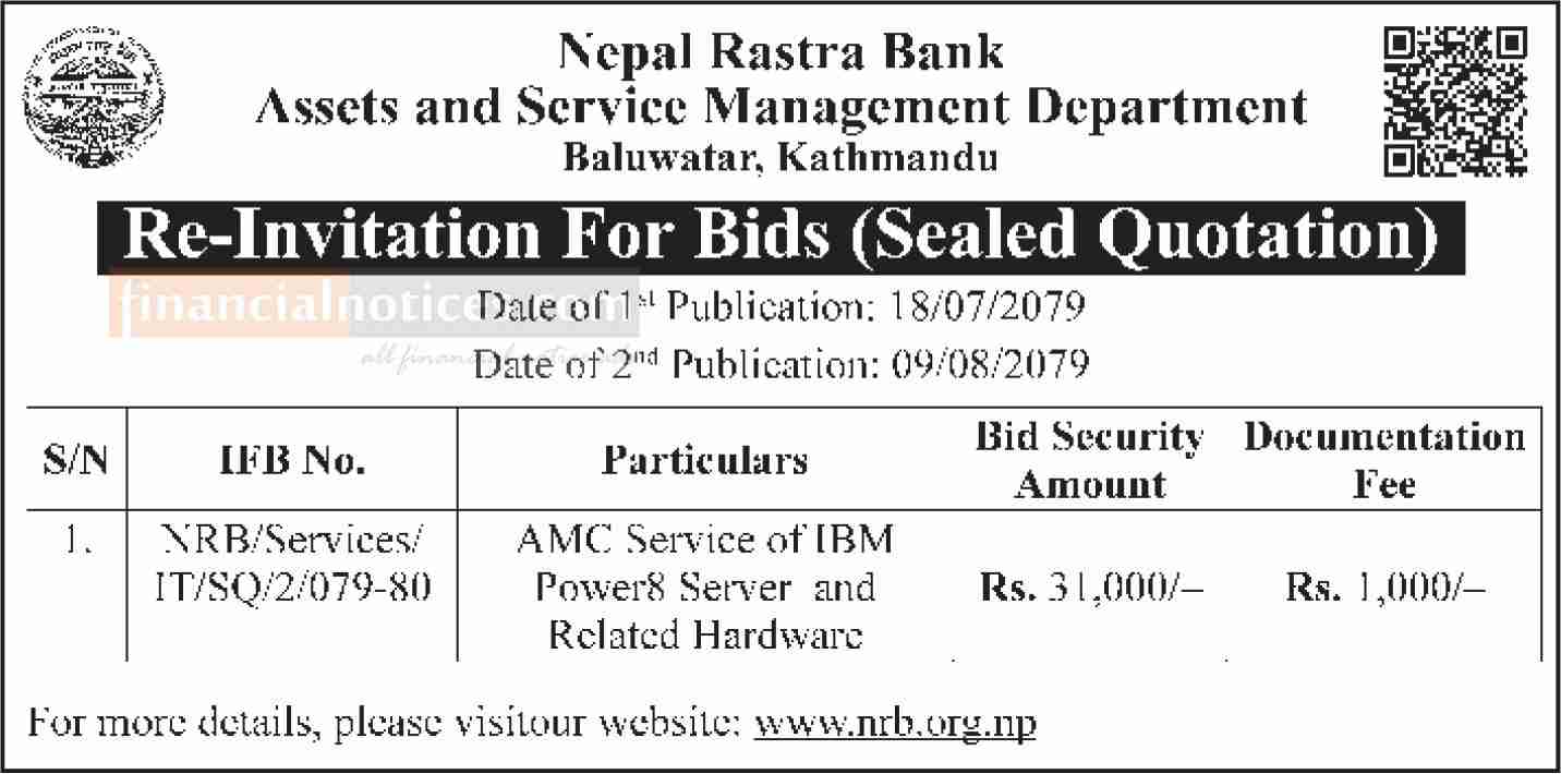 Notice Regarding Re-Invitation for Bids Nepal Rastra Bank