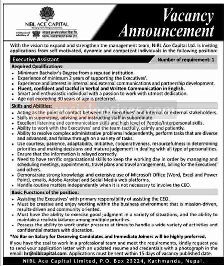 Job Vacancy NIMB Ace Capital