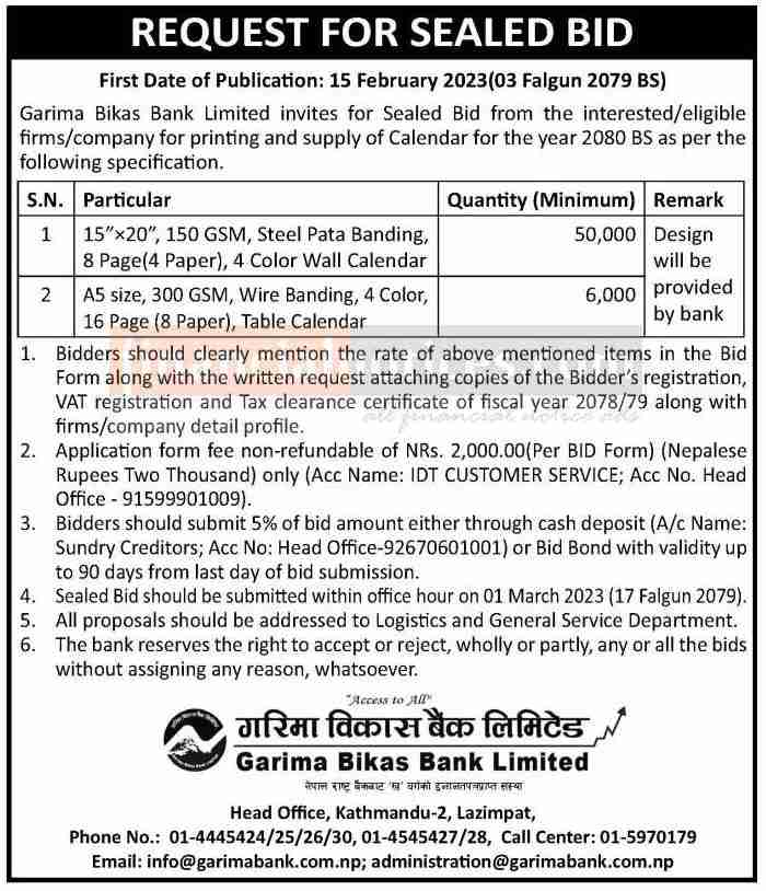 Request for Sealed Bids Garima Bikas Bank