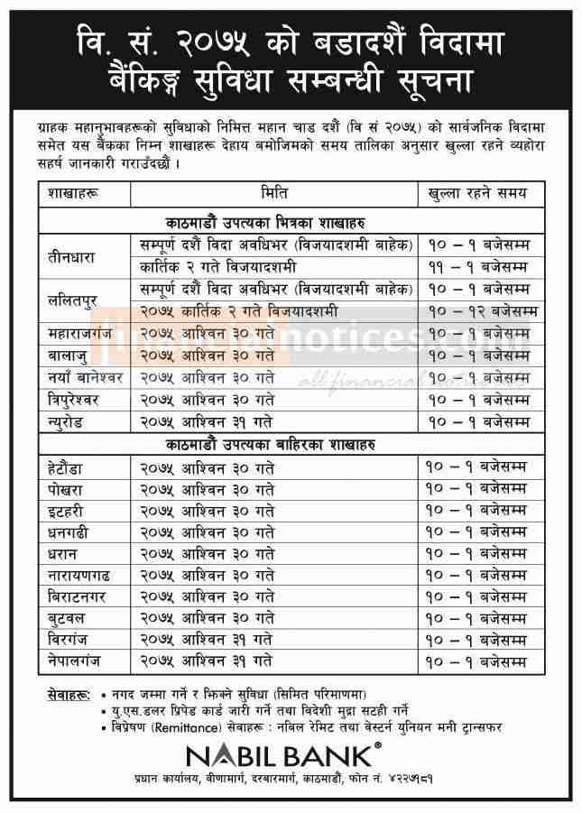 Dashain Counter Notice Nabil Bank