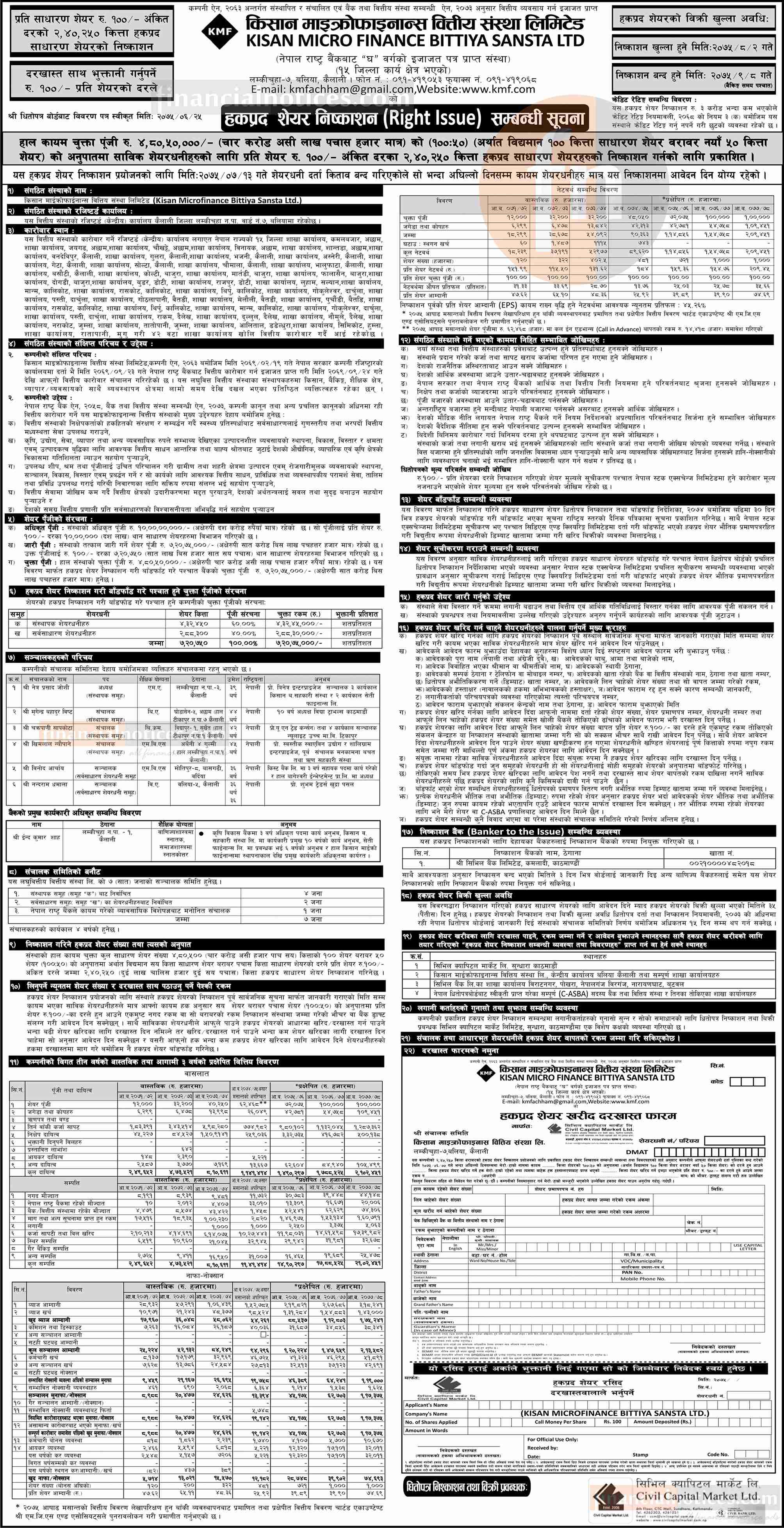 Right Share Issue Notice Kisan Microfinance