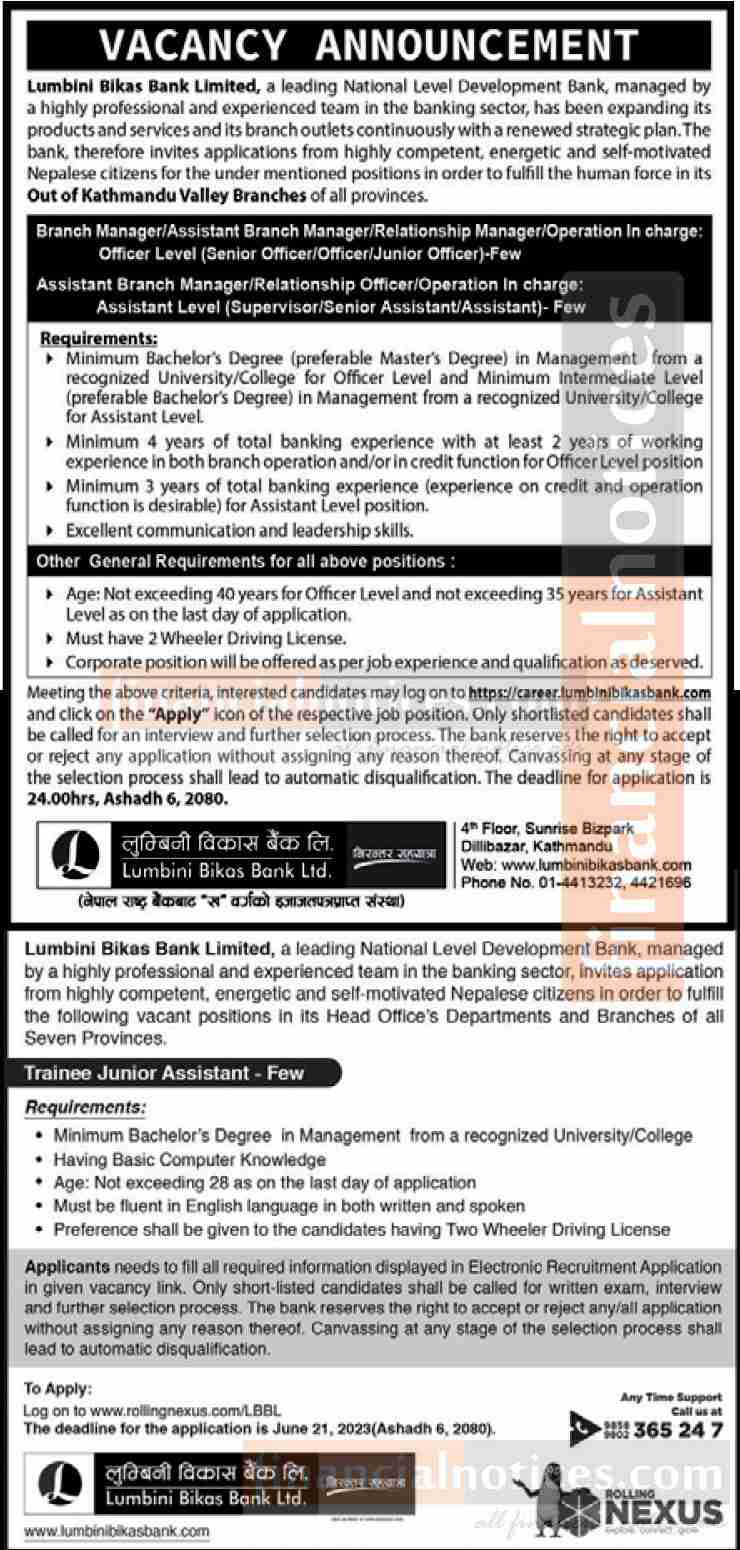 Banking Career Opportunity Lumbini Bikas Bank