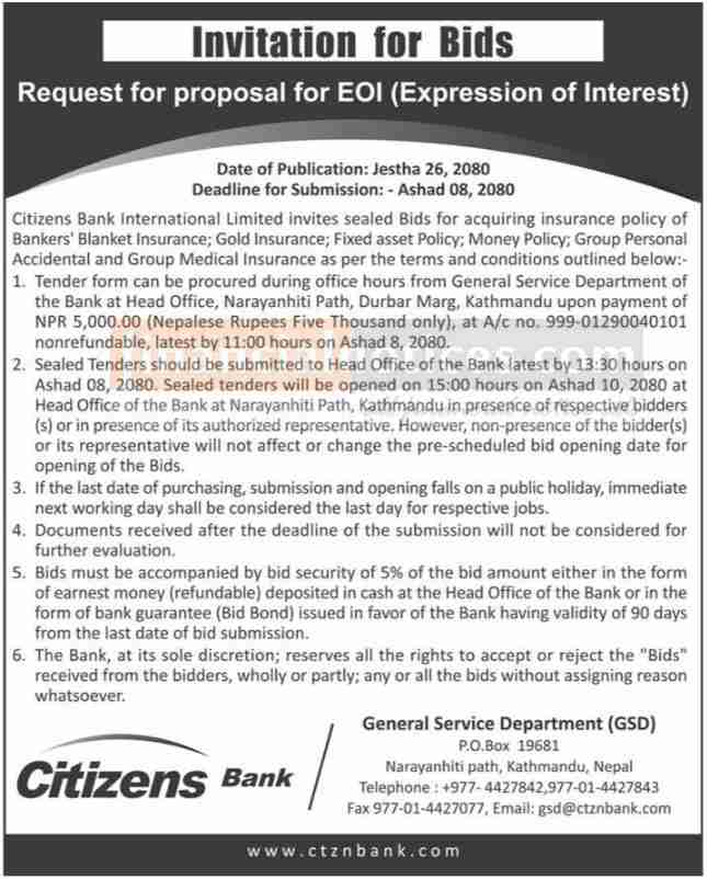 Invitation for Bids Citizens Bank Int'l