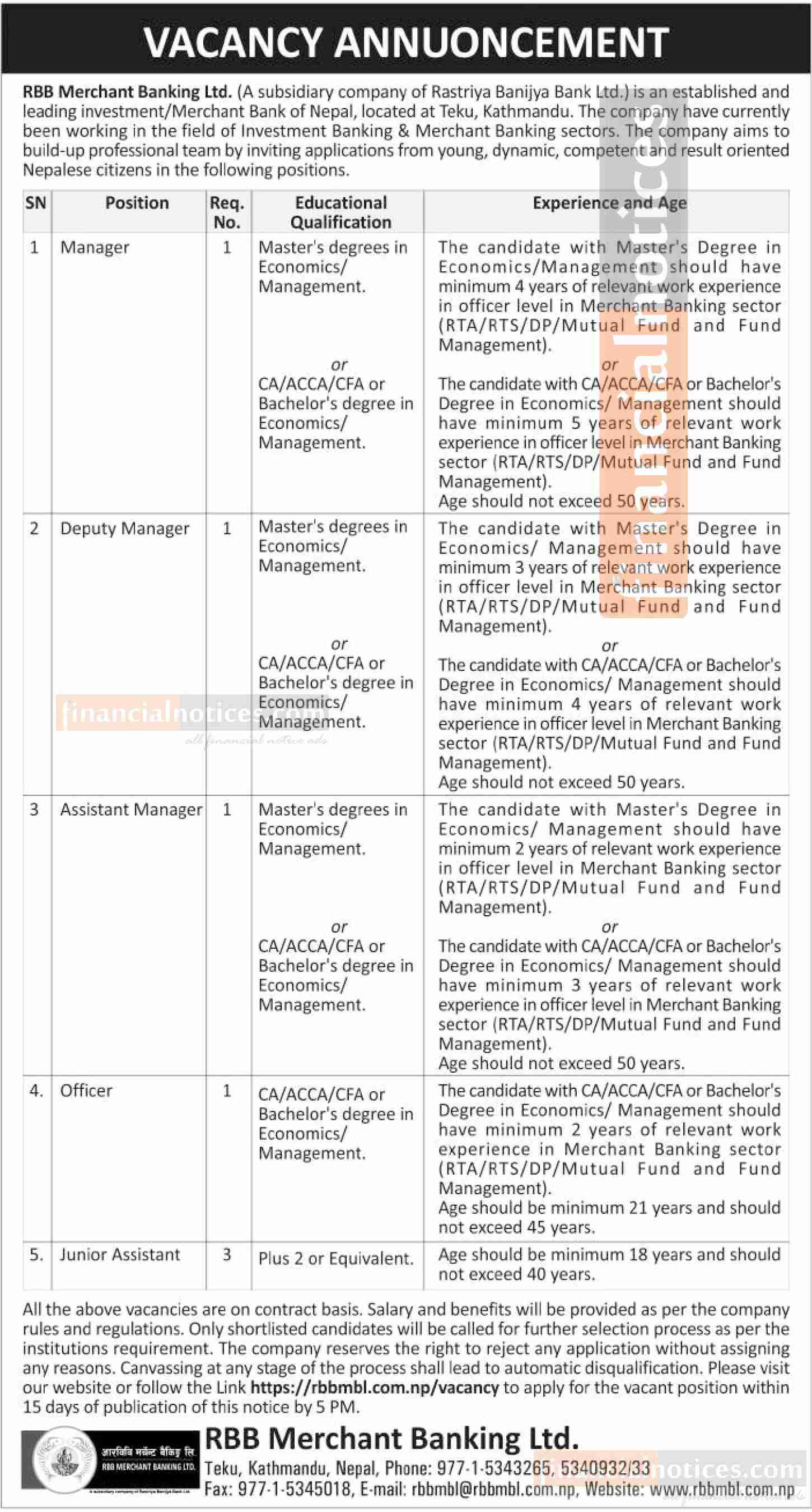 Career Opportunity ! RBB Mechant Banking