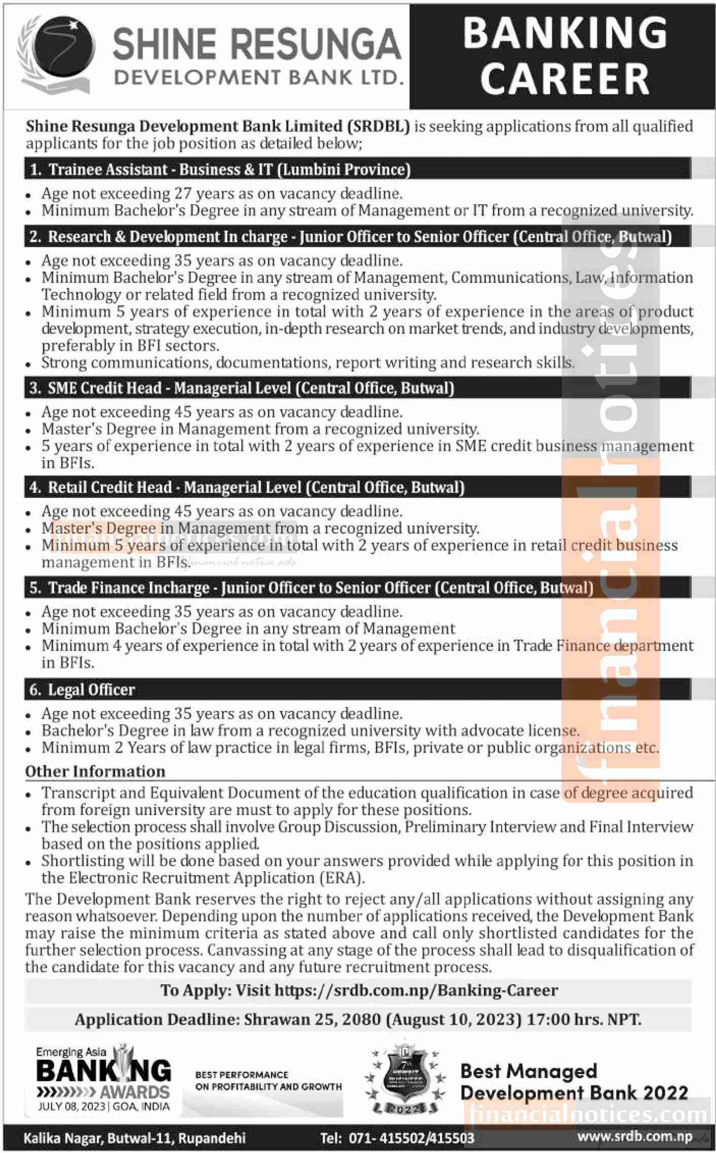 Banking Career Opportunity Shine Resunga Dev Bank