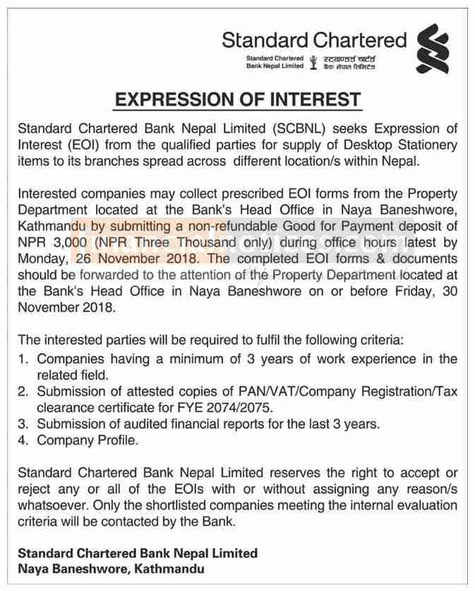 Expression of Interest Standard Chartered Bank