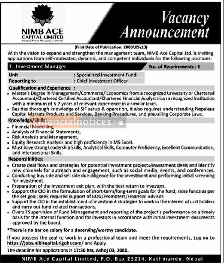 JOB VACANCY NIMB Ace Capital