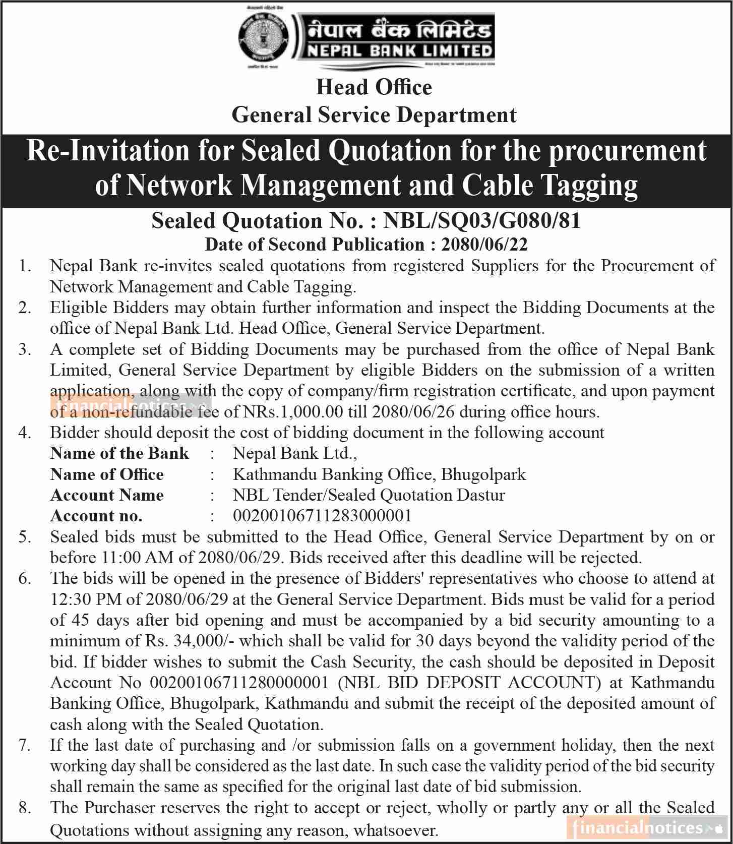Re-Invitation for Sealed Quotation for the procurement of Network ...