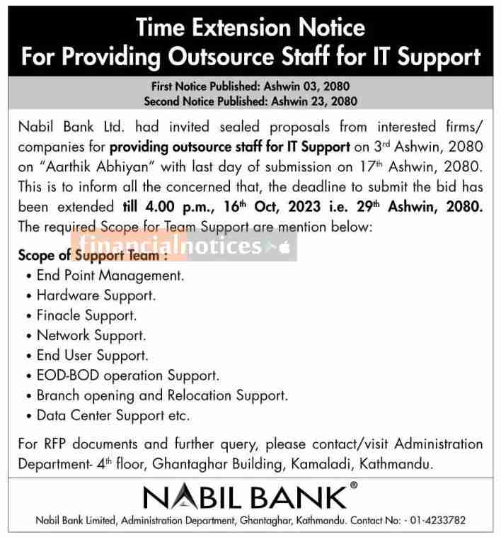 Time Extension Notice for providing Outsource Staff for IT Support ...