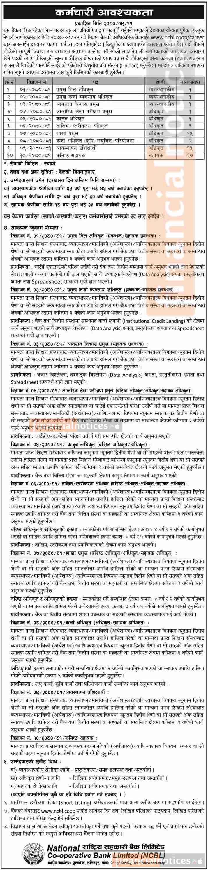 NCBL Offers Diverse Job Opportunities - राष्ट्रिय सहकारी बैंकमा ...