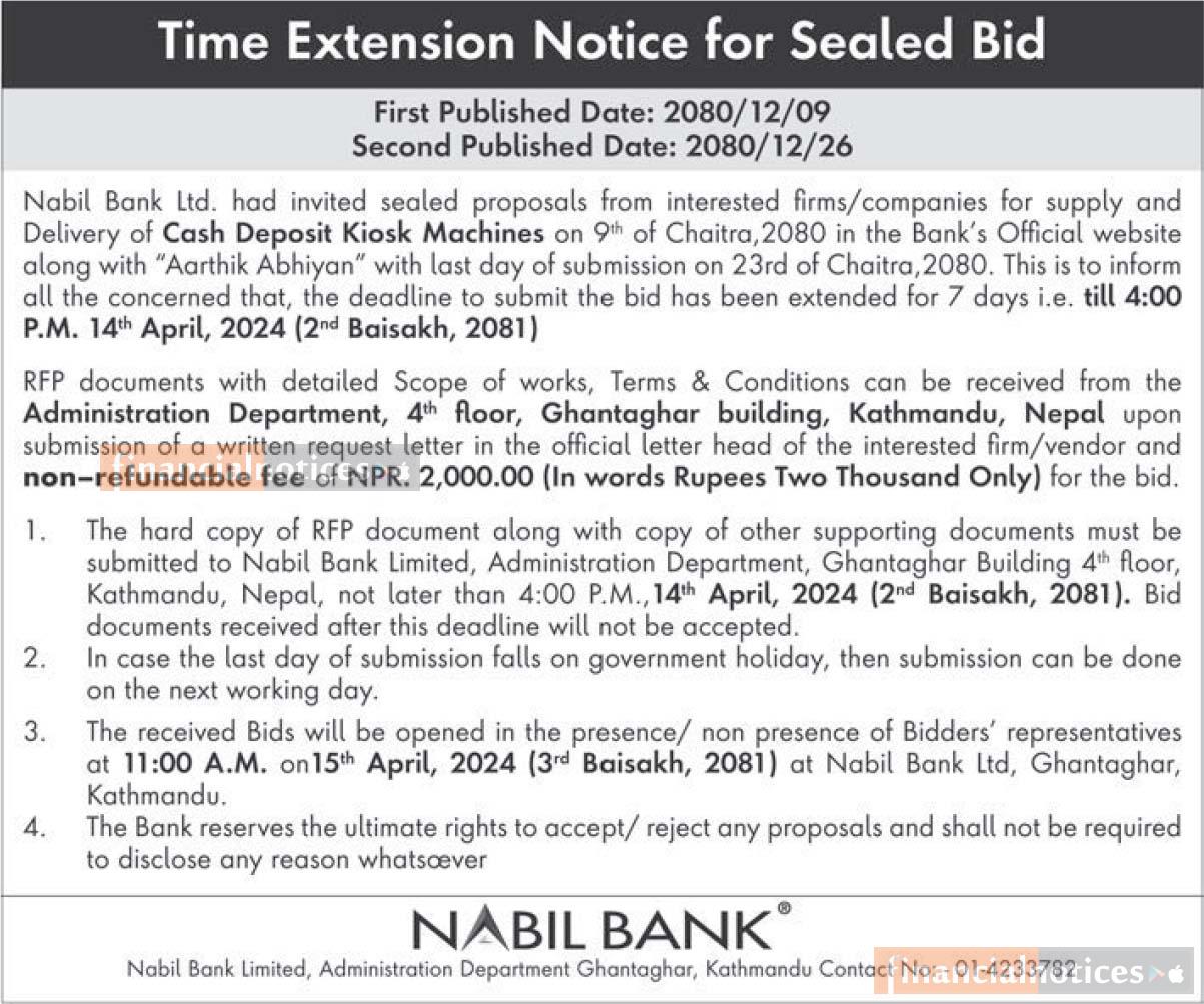 Time Extension Notice for Sealed Bid Nabil Bank