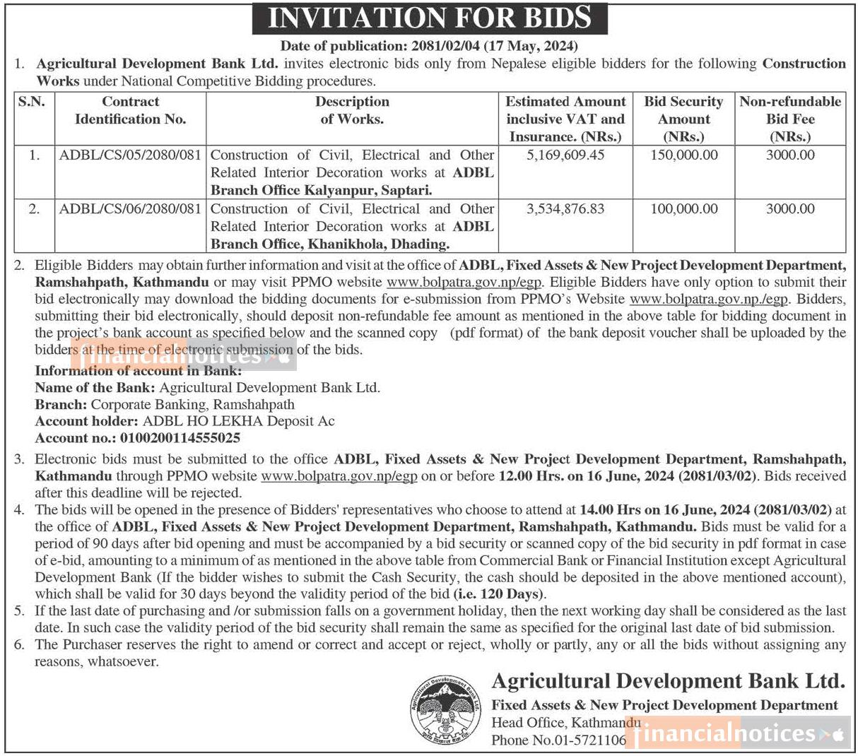 Invitation for Bids ADBL