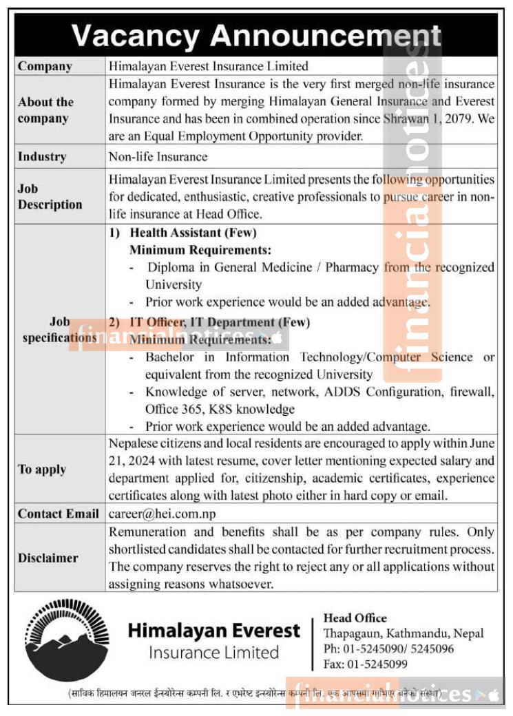JOB VACANCY - Himalayan Everest Insurance