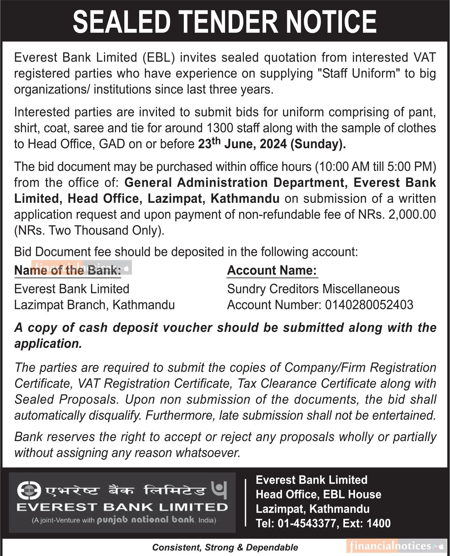 Sealed Tender Notice - Himalayan Bank Ltd
