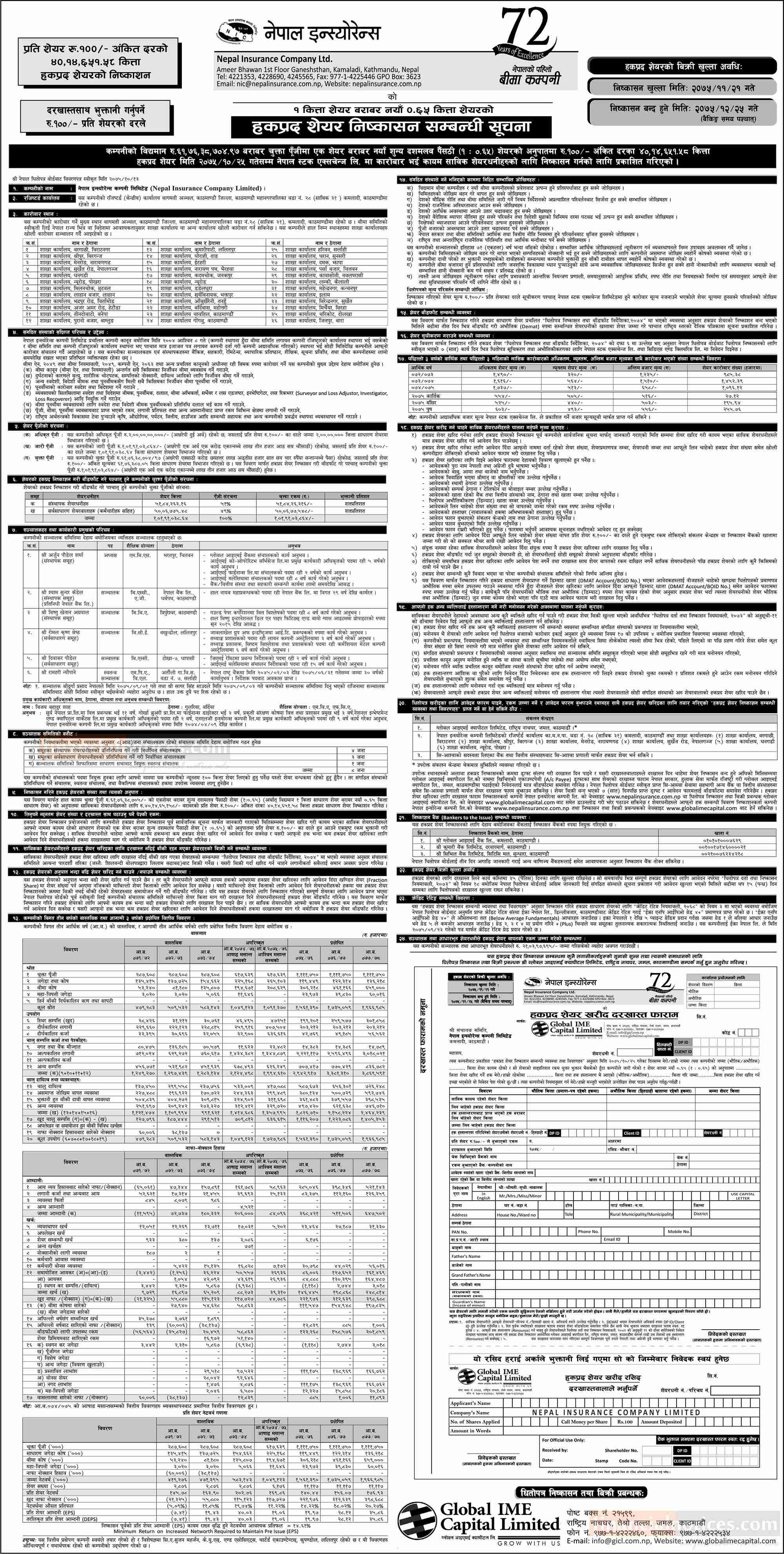 Right Share Issue Notice Nepal Insurance Company