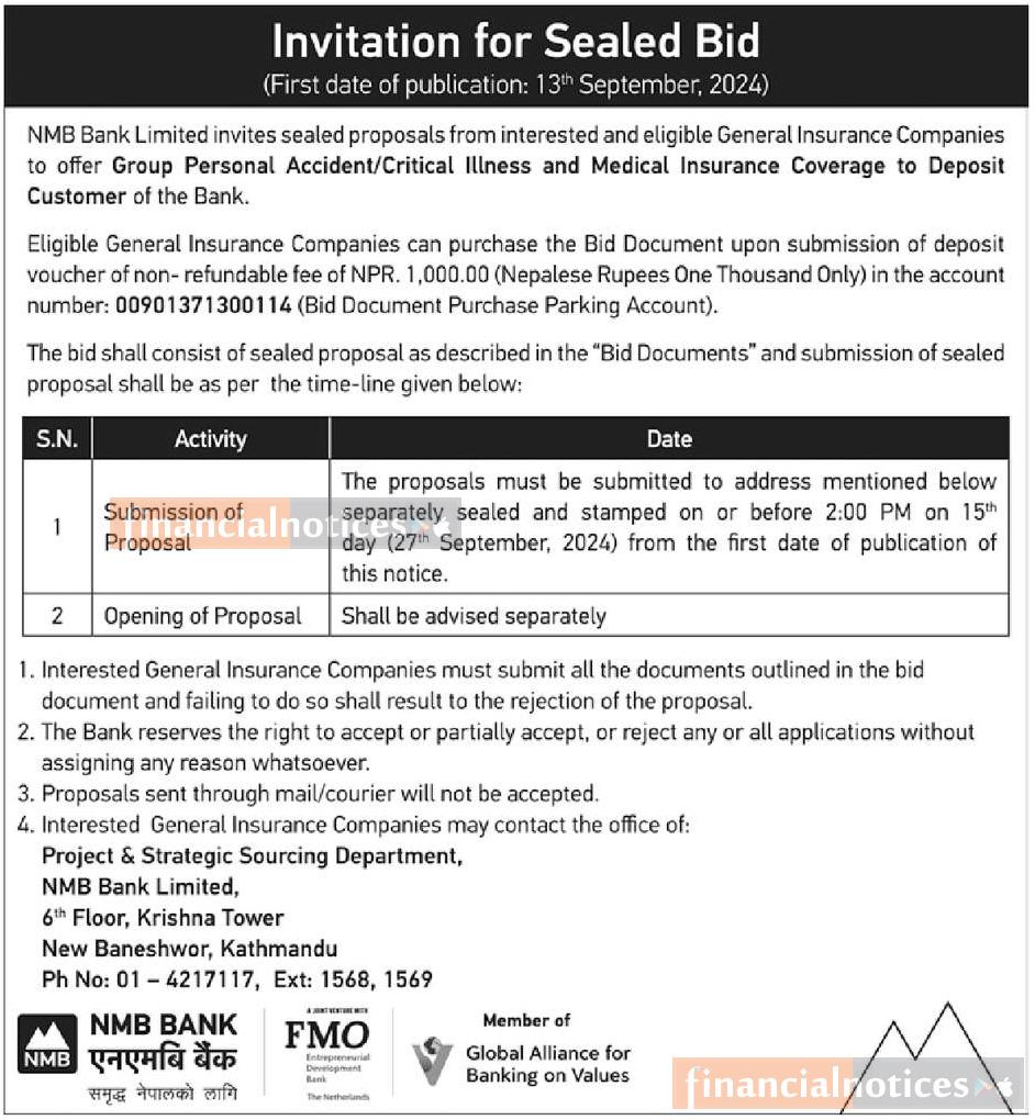 Invitation for Sealed Bid NMB Bank Limited