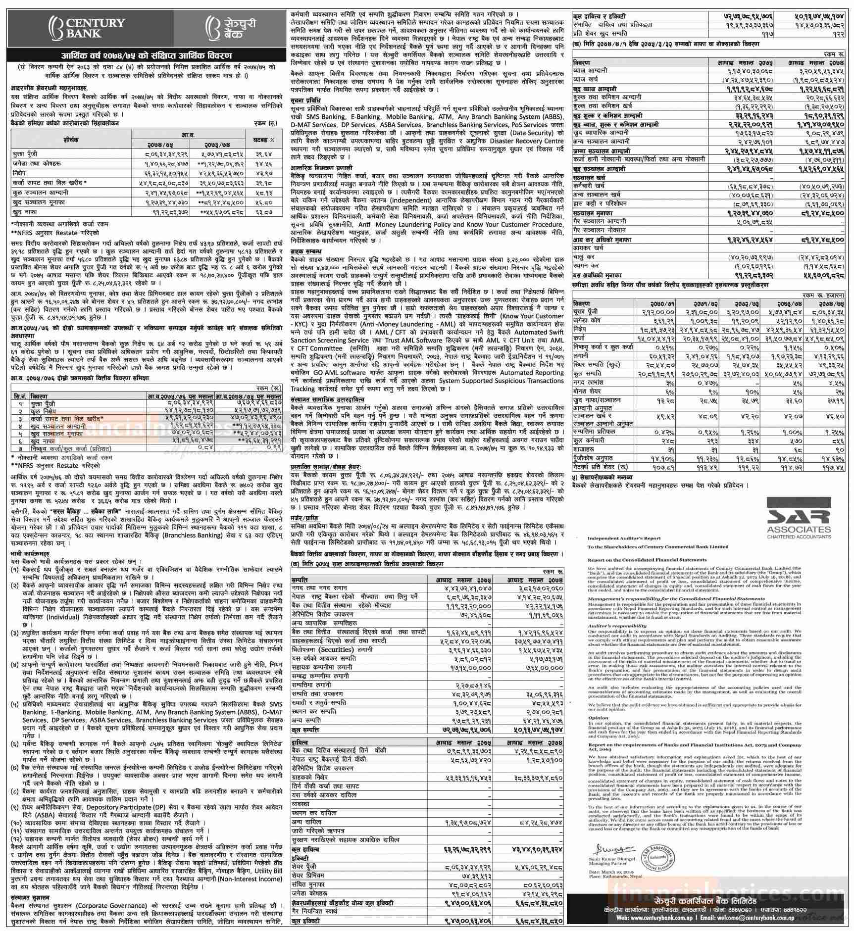 Financial Results Century Bank Ltd.