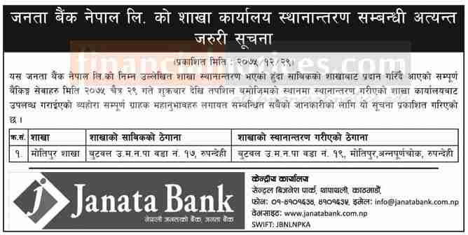 Branch Replacement Notice Janata Bank