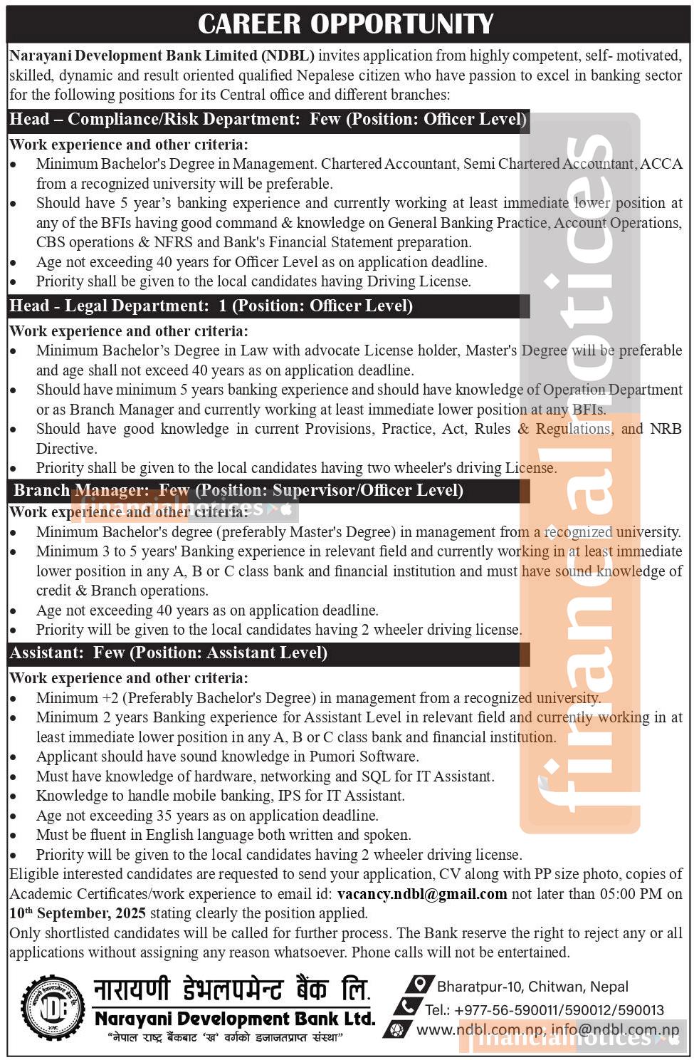 Job Opportunities at Narayani Development Bank Narayani Dev. Bank