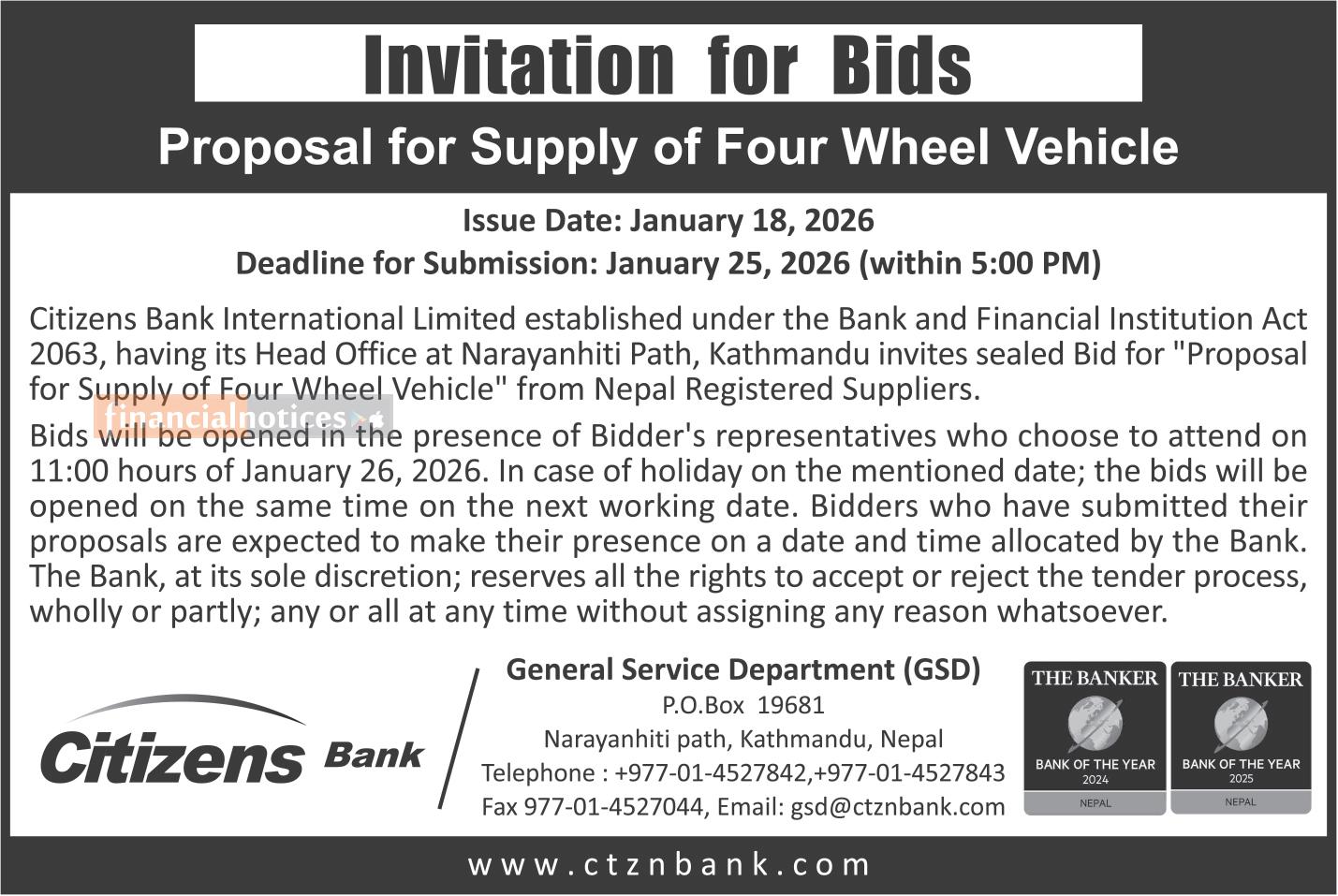 Invitation for Bids: Proposal for Supply of Four-Wheel Vehicle ...