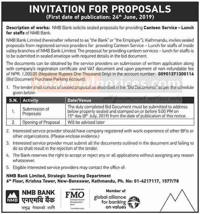 Invitation for Proposals NMB Bank Limited