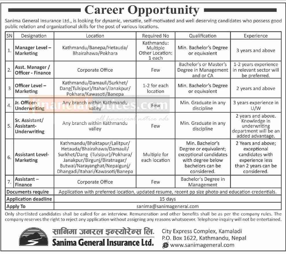 Career Opportunity Sanima GIC Insurance