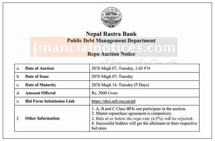 Repo Auction Notice Nepal Rastra Bank