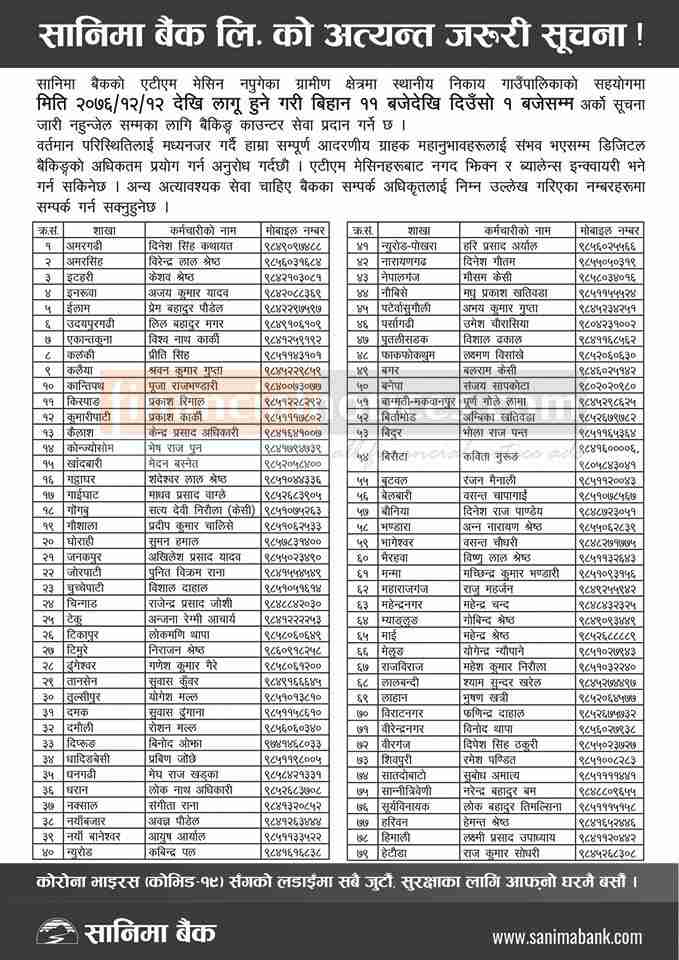 सानिमा बैंक लि. को अत्यन्त जरुरी सूचना ! Sanima Bank Limited