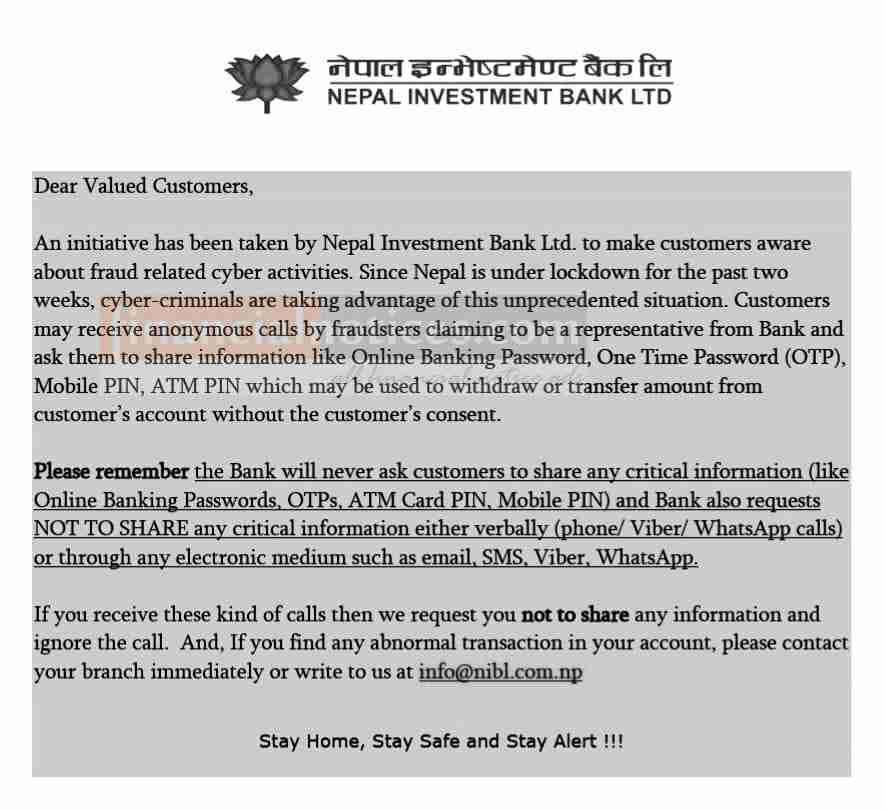 Important notice on cyber security NIMB