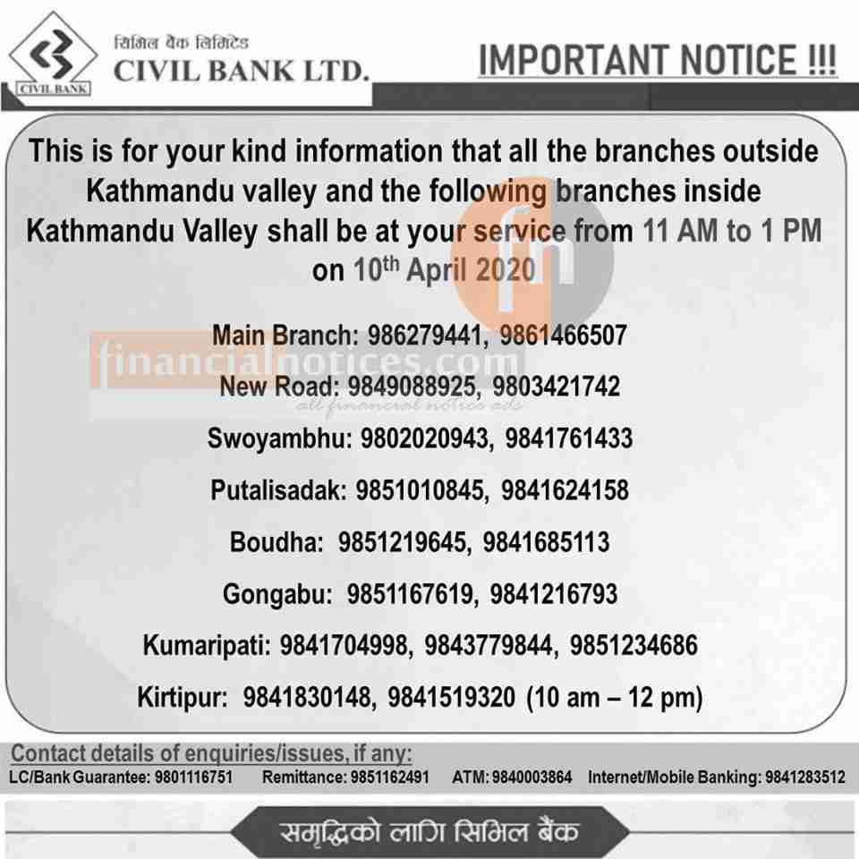 Important Notice Civil Bank Limited