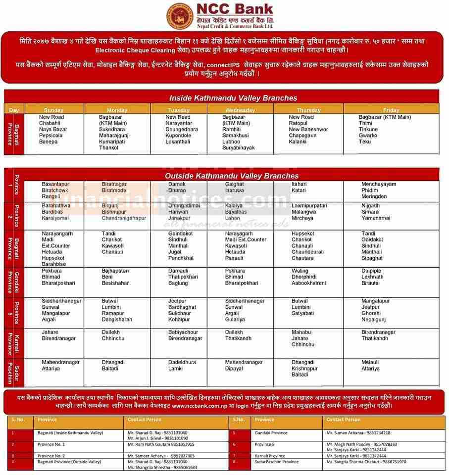 NCC Branches Opening Notice NCC Bank