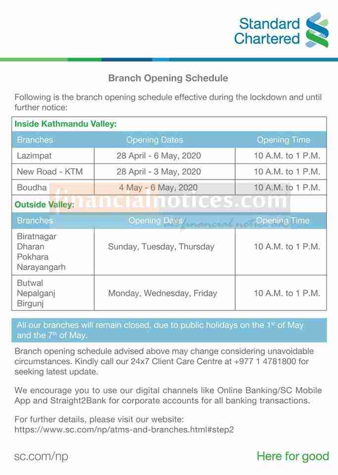 Branch Opening Hours Standard Chartered Bank