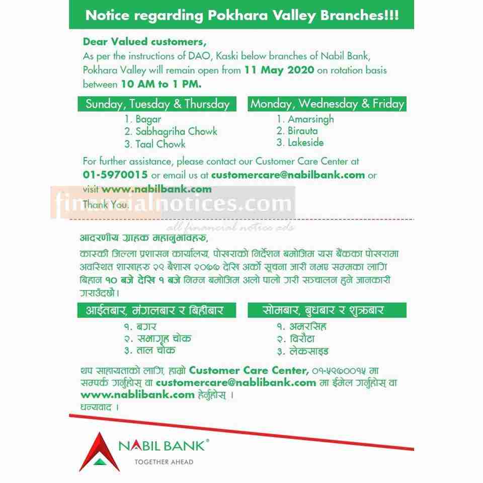 Nabil Branch Opening Hours - Pokhara Nabil Bank