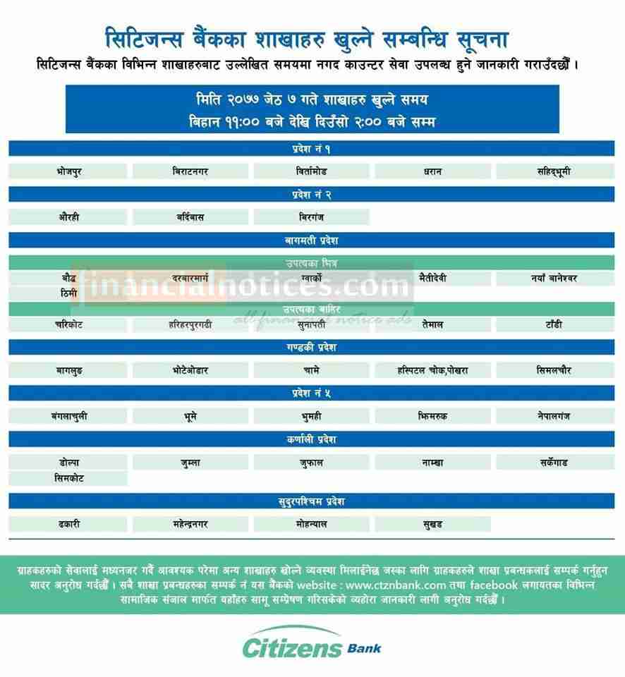 Banking Hours Notice Citizens Bank Int'l