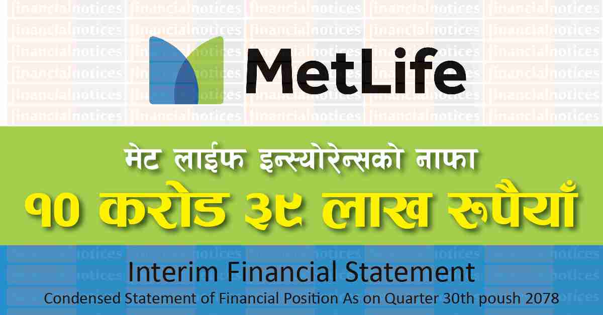 मेट लाईफ इन्स्योरेन्सको नाफा १० करोड ३९ लाख रुपैयाँ Metlife