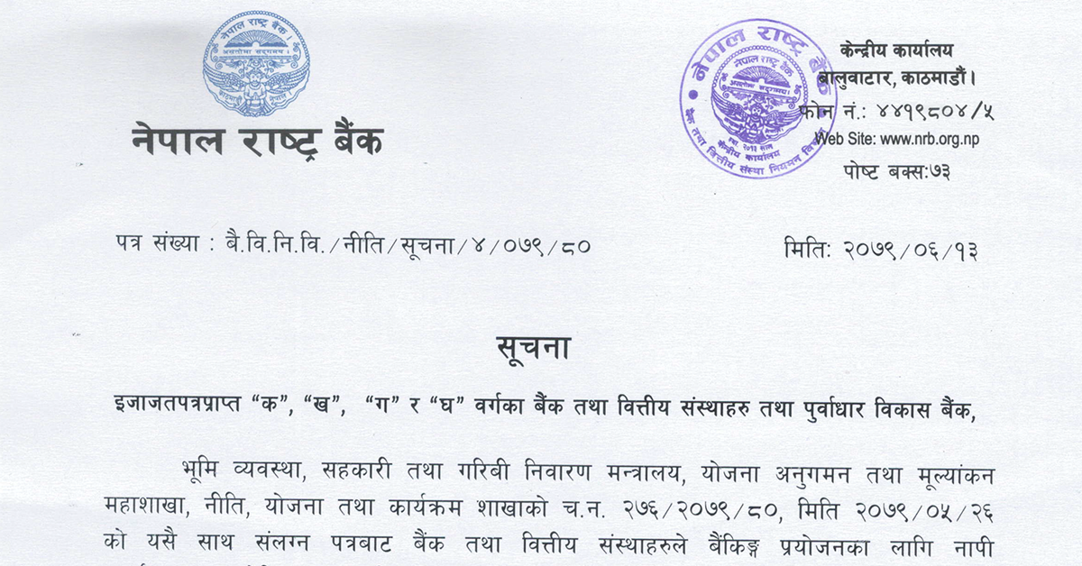 बैंकिङ्ग प्रयोजनका लागि नापी कार्यालयबाट प्राप्त हुने नापी नक्सा ...